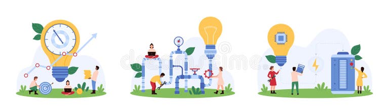 Creative Smart Project Generation by Tiny People, Eco Creative Idea Development Set Stock ...