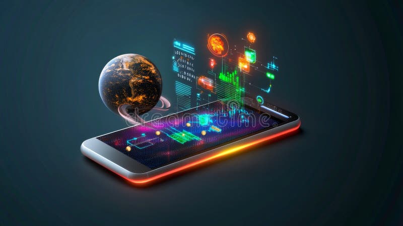 Futuristic Smartphone Concept with Galaxy Elements and Holographic ...