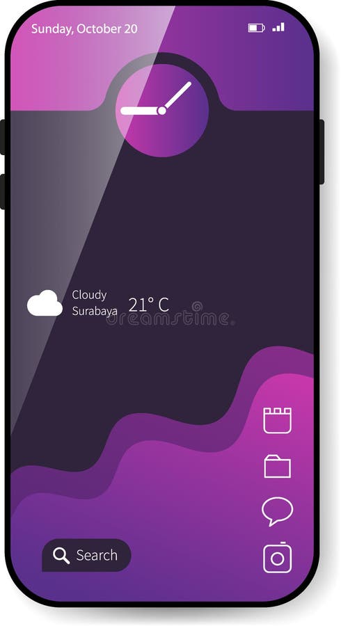 Creative Smartphone Interface with Clock Widget and Gradient Wave ...
