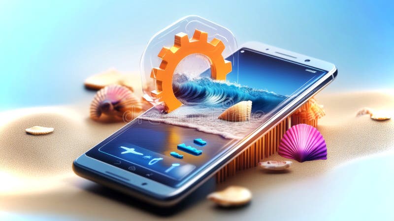 Creative Smartphone Render with Beach Elements and Vibrant Ocean Waves ...