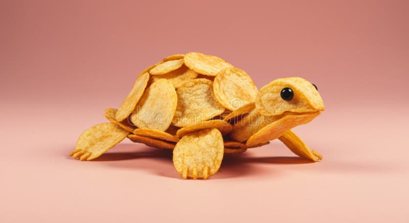 Creative Snack Art: Potato Chip Turtle Sculpture on Pastel Background ...