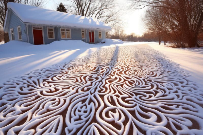 Creative Snow Patterns Shaped by Shoveling Driveway Stock Illustration ...