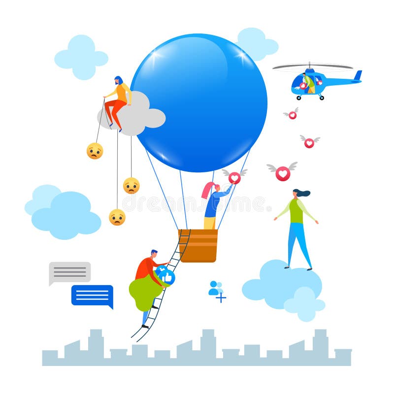 Creative Social Media Concept with Big Balloon, Flat Design Vector ...