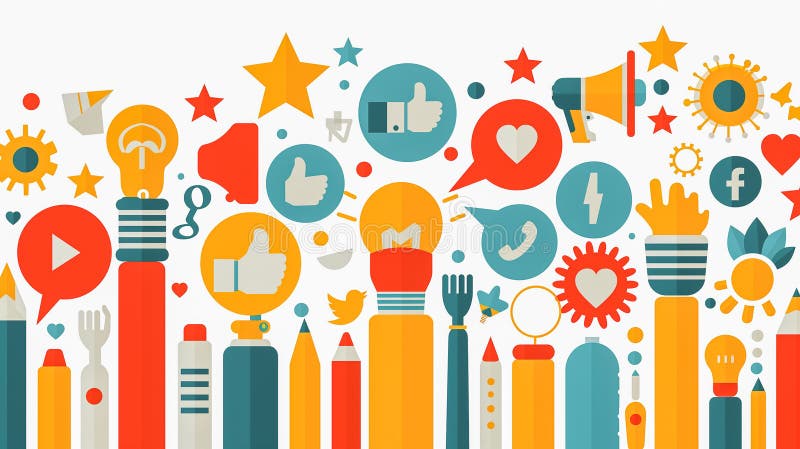 Creative Social Media Icons and Tools Illustration Stock Illustration ...