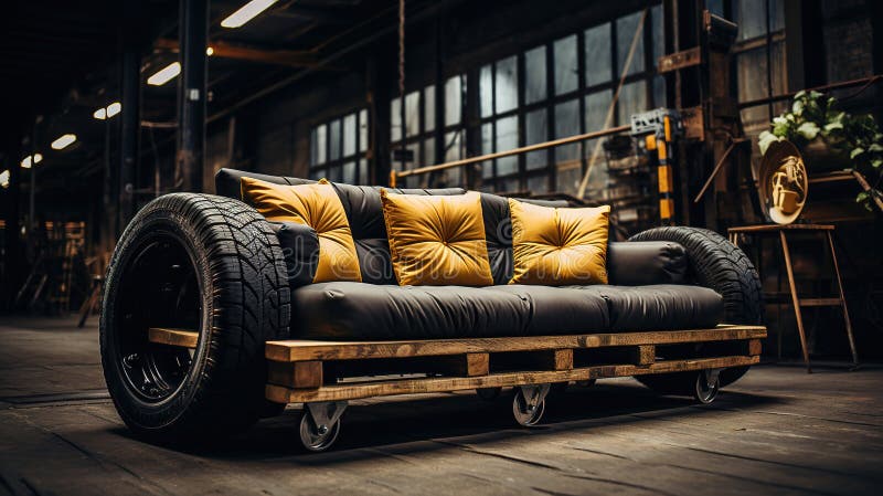 A Creative Sofa Made from Recycled Tires Stock Illustration ...
