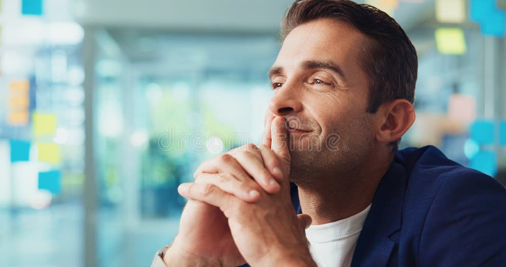 Creative, Solution and Man with Thinking in Office for Campaign ...