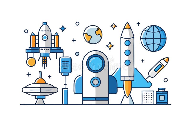 Creative Space Exploration Vector Artwork with Rockets, Astronaut ...