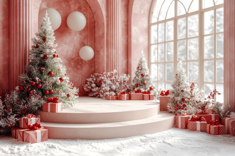 Creative Space Setup with Merry Christmas Decor on an Abstract Product ...