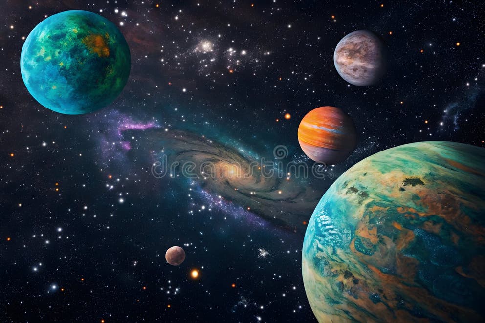 Space Background with Fictional Planets Stock Illustration ...