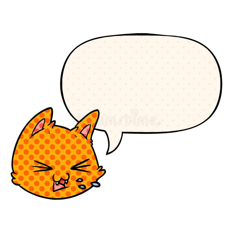 A Creative Spitting Cartoon Cat Face and Speech Bubble in Comic Book ...