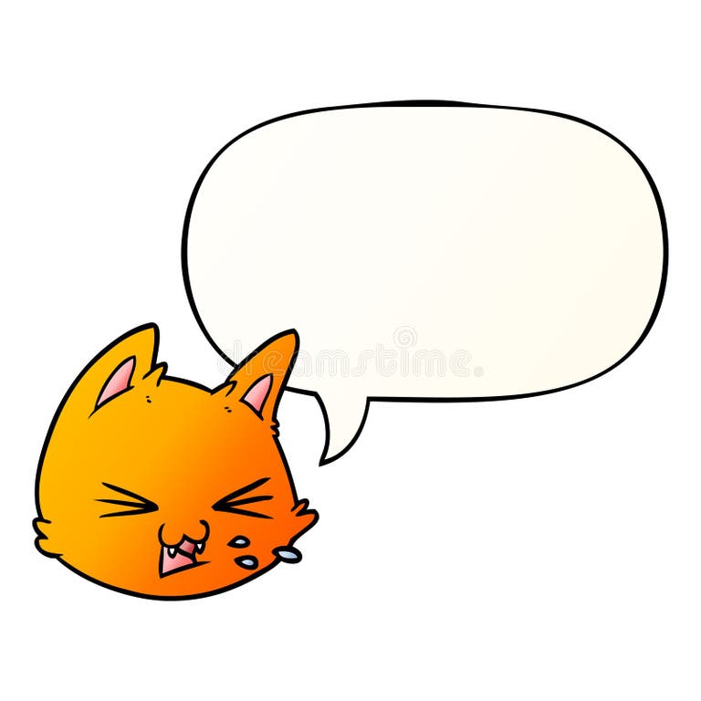 A Creative Spitting Cartoon Cat Face and Speech Bubble in Smooth ...