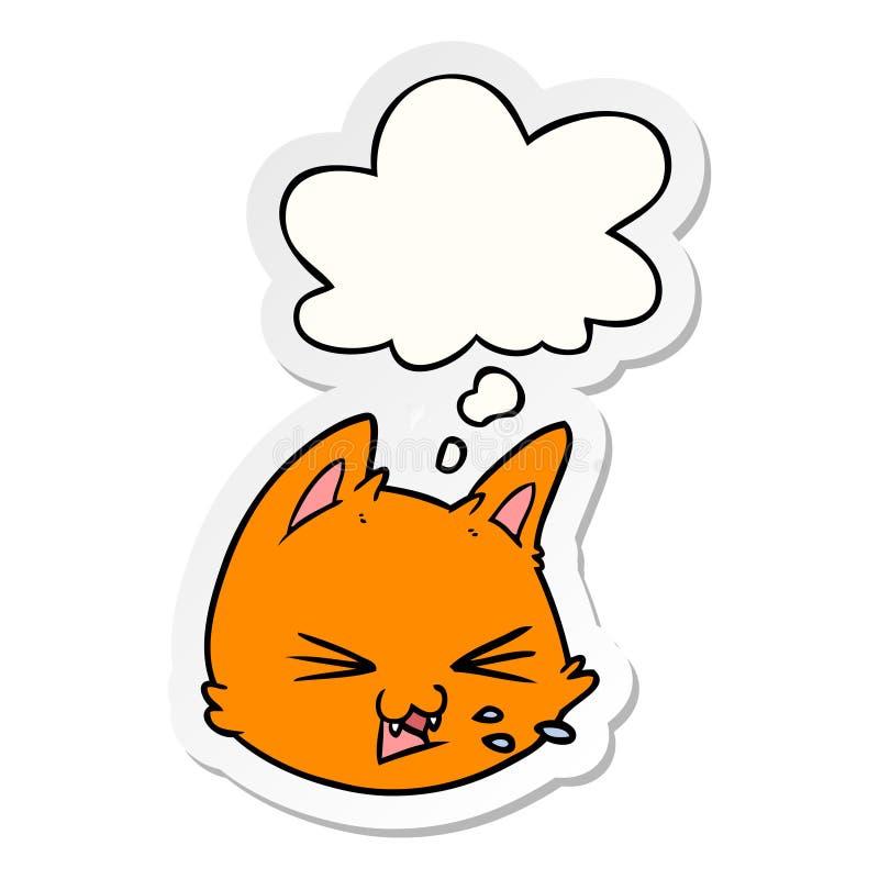A Creative Spitting Cartoon Cat Face and Thought Bubble As a Printed ...