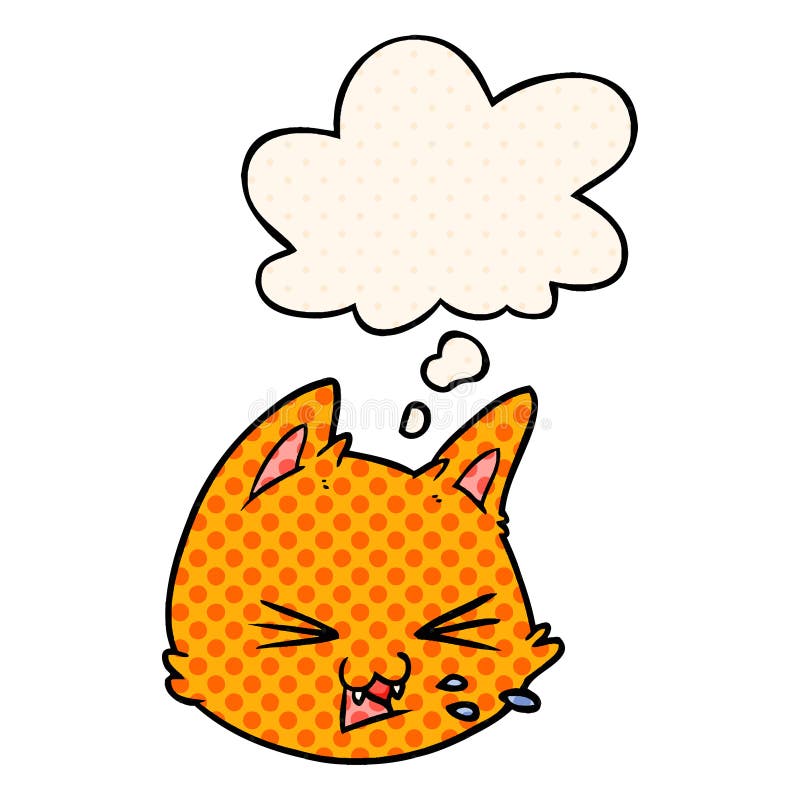 A Creative Spitting Cartoon Cat Face and Thought Bubble in Smooth ...