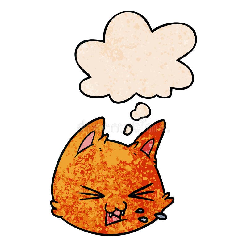 A Creative Spitting Cartoon Cat Face and Thought Bubble in Retro ...