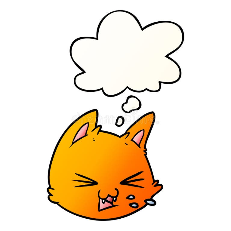 A Creative Spitting Cartoon Cat Face and Thought Bubble in Smooth ...