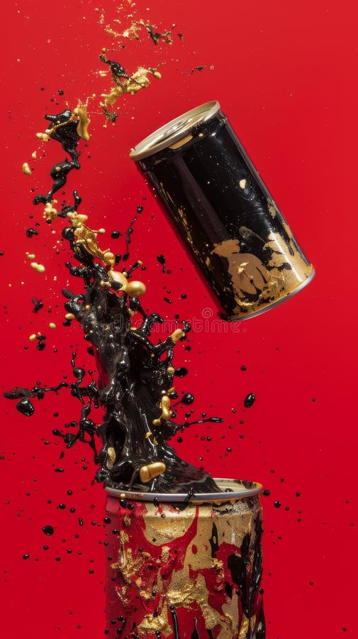 Creative Splash of Black and Gold Liquid Bursting from a Can Against a ...