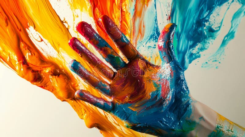 Creative Splash of Colorful Paint with Hand Imprint Stock Image - Image ...