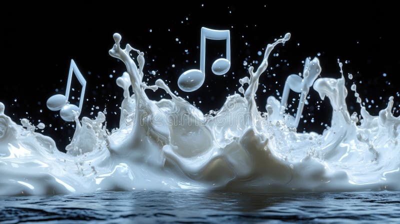 Creative Splash of Milk with Glowing Musical Notes Floating Above ...