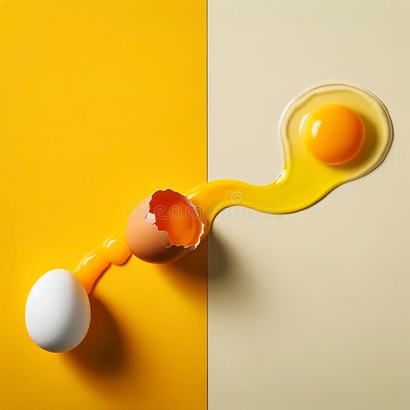 Creative Split Image of an Egg with Cracked Shell on Dual White and ...