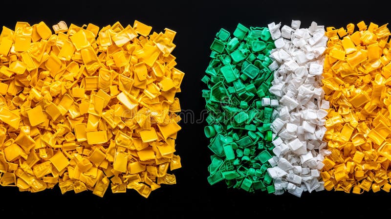 Creative Split Screen Image of Colorful Plastic Pieces on Clean Black ...