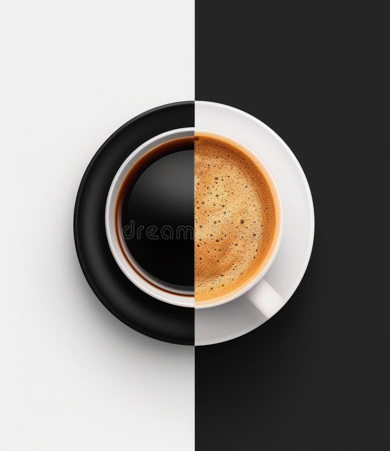 Creative Split View of Coffee Cup on Black and White Background ...