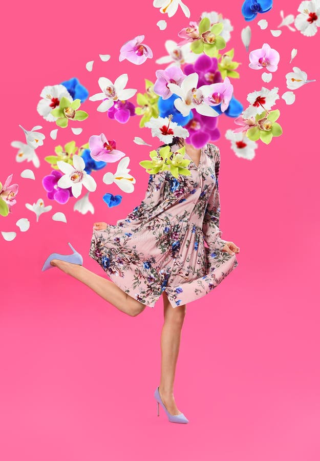 Creative Spring Composition Dancing Girl Flowers Splash Stock Photos ...