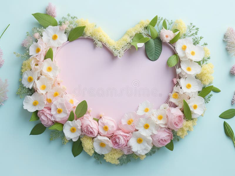 Creative Spring Frame in Heart Shape Made of Flowers. Ai Generative ...