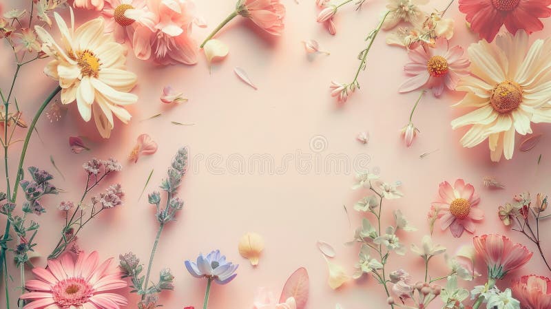 Creative Spring Frame Made of Fresh, Pastel, Field Flowers and Leaves ...