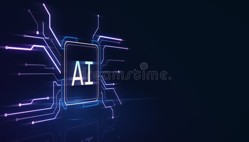 Creative Square Circuit Button Hologram with AI Icon on Dark Background ...