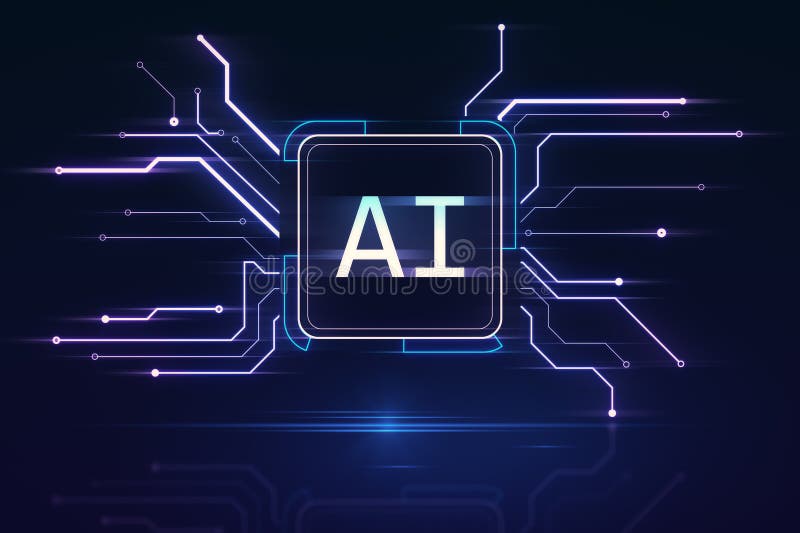 Creative Square Circuit Button Hologram with AI Icon on Dark Background ...