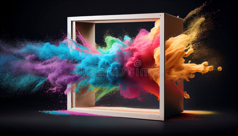 Creative Square Frame with Abstract Splash from Colorful Powder or Dust ...