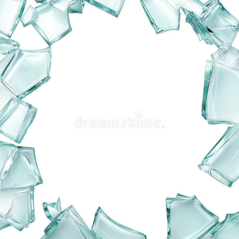 Creative Square Frame of Shattered Glass Pieces on a White Background ...