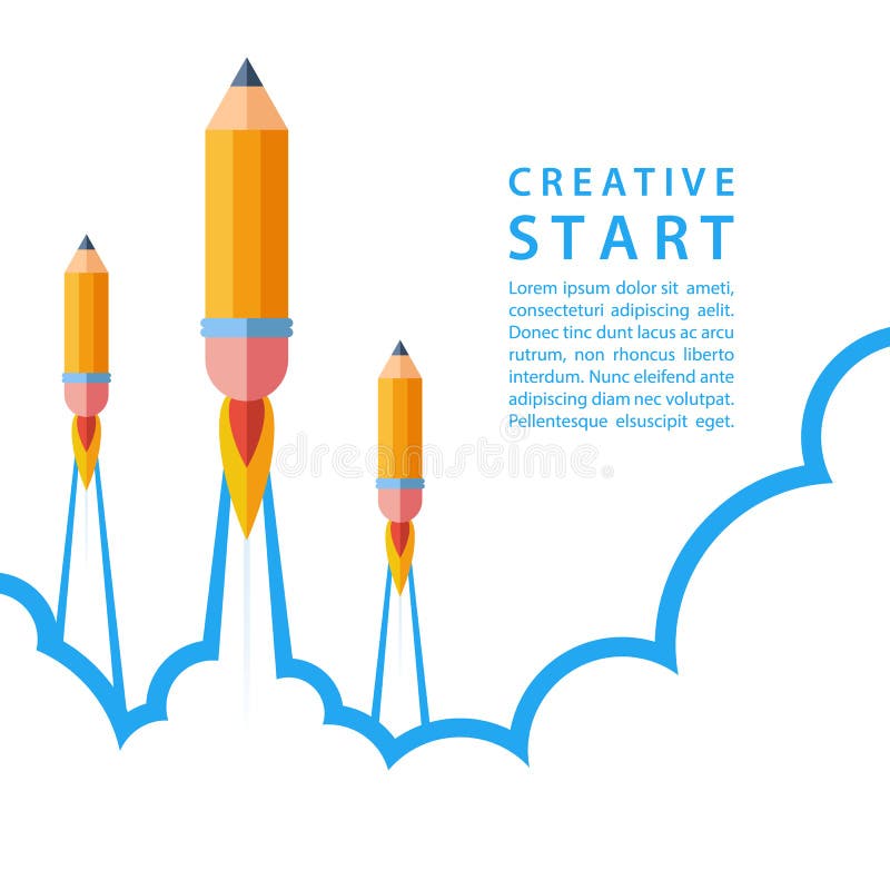 Creative Start Concept. Start Up with Pencil Rocket Stock Vector ...
