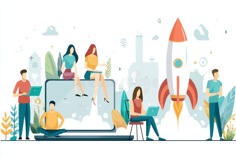 Creative Startup Environment Featuring Diverse People Launching a ...