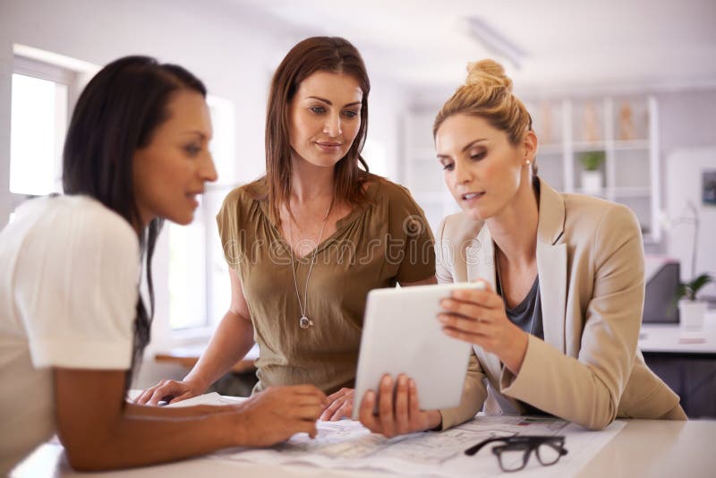 Creative Startup, Tablet and Business Women in Office for Collaboration ...