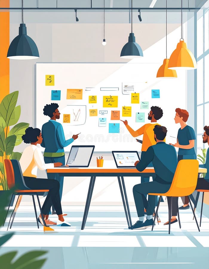 Creative Startup Team Collaboration in Trendy Coworking Office with ...