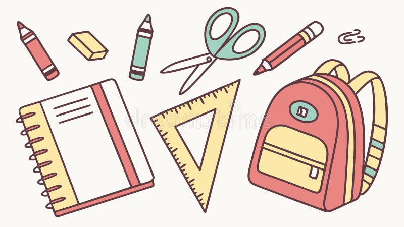 Creative Stationery. Pencils, Scissors, Ruler, Ready To Create, Vector ...