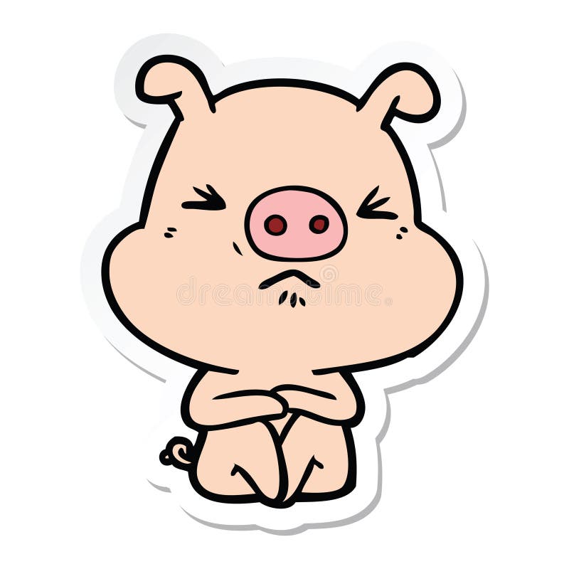 A Creative Sticker of a Cartoon Angry Pig Sat Waiting Stock Vector ...