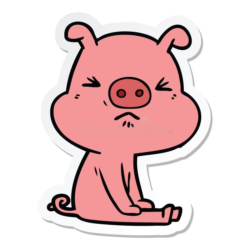 A Creative Sticker of a Cartoon Angry Pig Sat Waiting Stock Vector ...