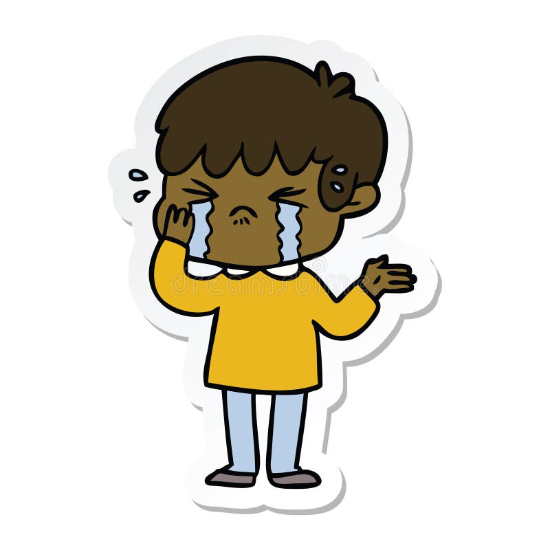 A Creative Sticker of a Cartoon Boy Crying Stock Vector - Illustration ...