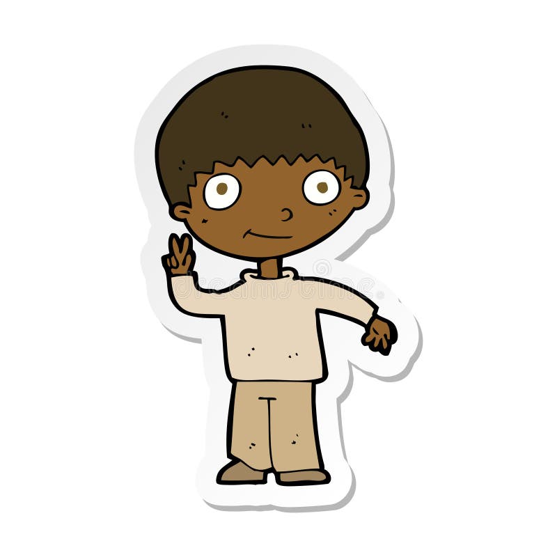 A Creative Sticker of a Cartoon Boy Giving Peace Sign Stock Vector ...