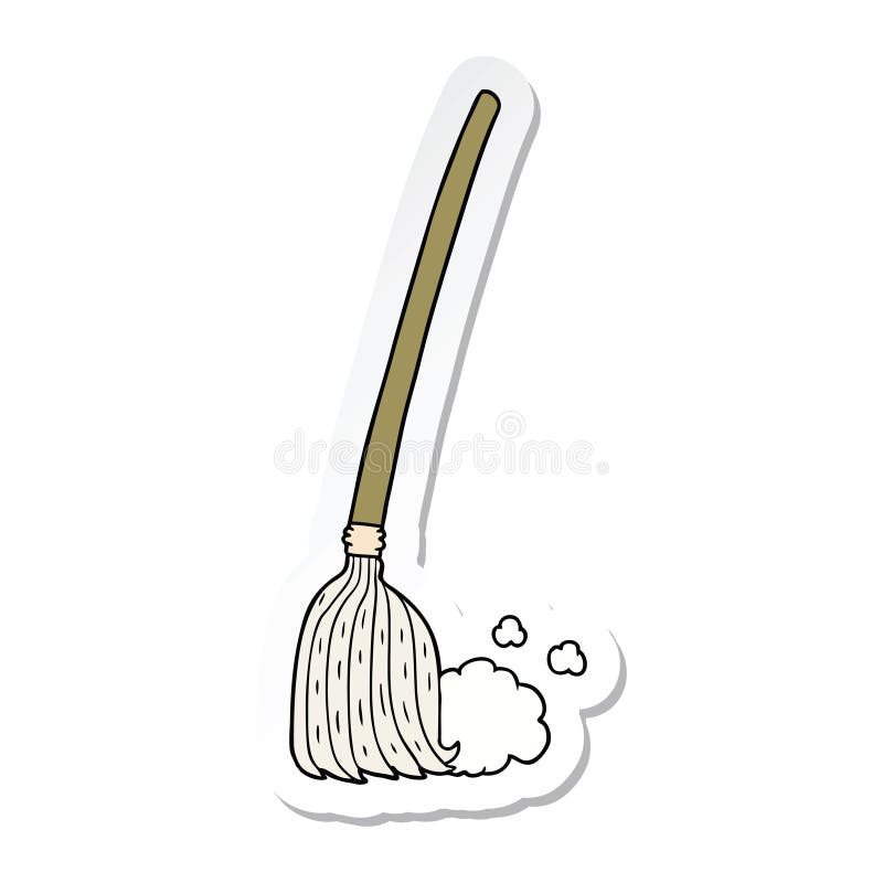 A Creative Sticker of a Cartoon Broom Sweeping Stock Vector ...
