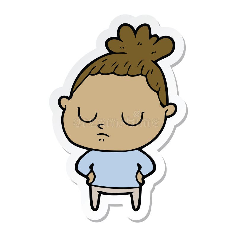 A Creative Sticker of a Cartoon Calm Woman Stock Vector - Illustration ...