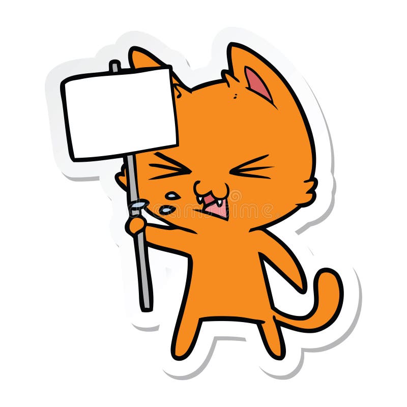 A Creative Sticker of a Cartoon Cat Protesting Stock Vector ...