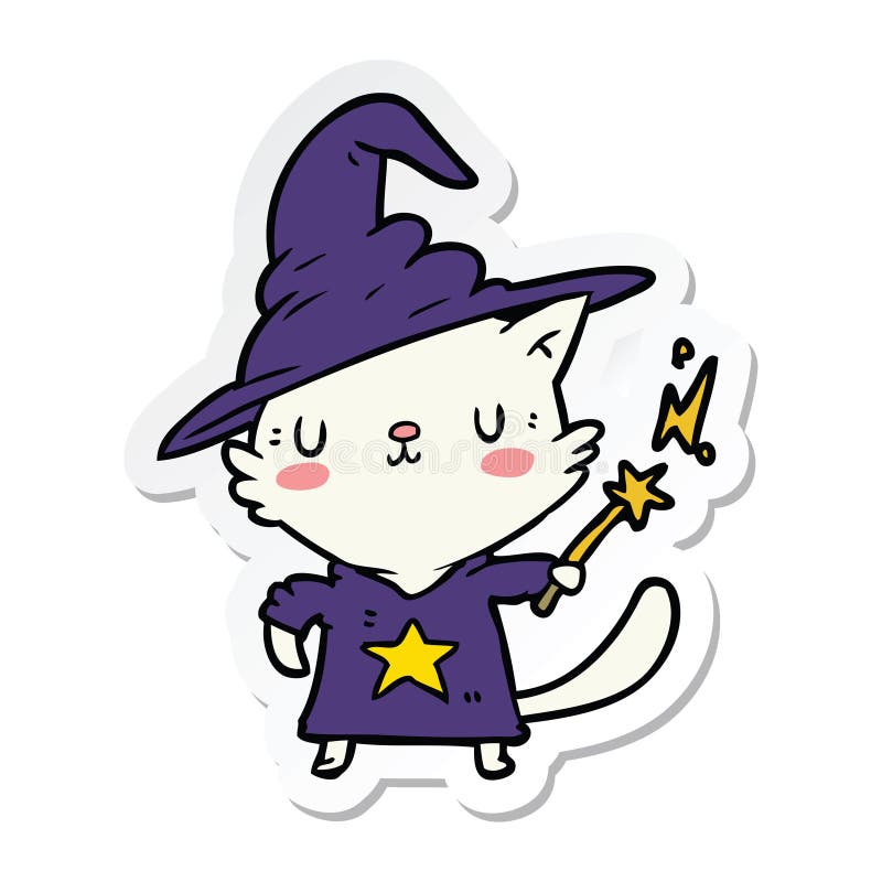 A Creative Sticker of a Cartoon Cat Wizard Stock Vector - Illustration ...