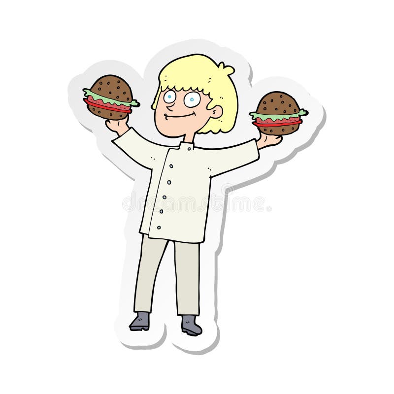 A Creative Sticker of a Cartoon Chef with Burgers Stock Vector ...
