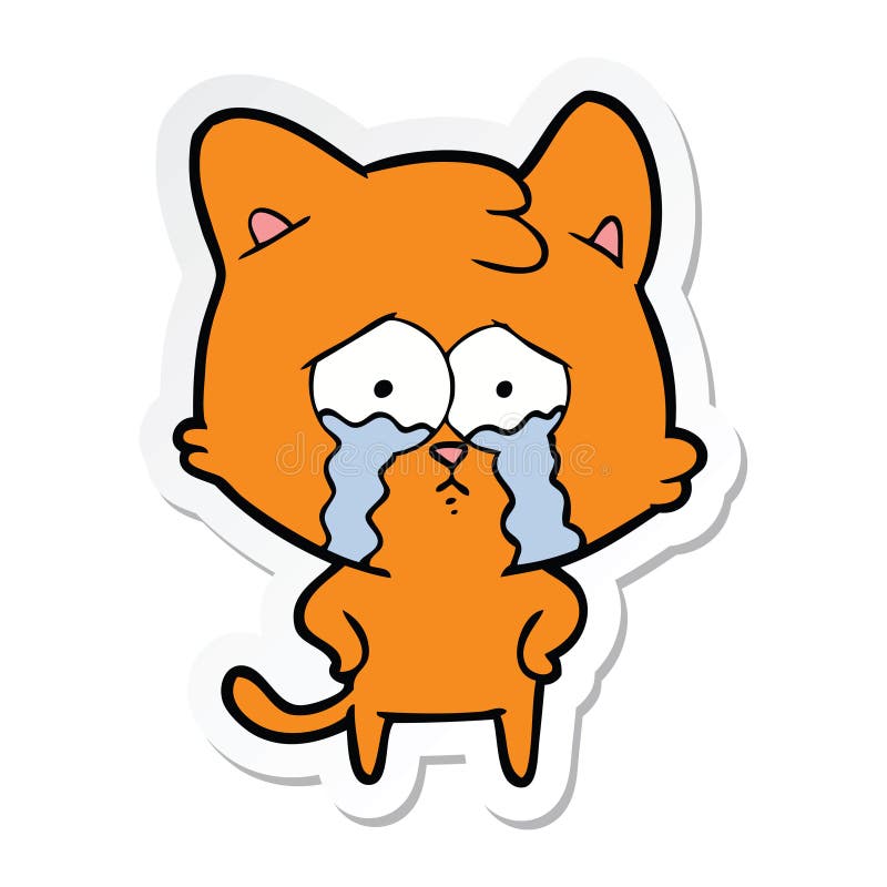 A Creative Sticker of a Cartoon Crying Cat Stock Vector - Illustration ...