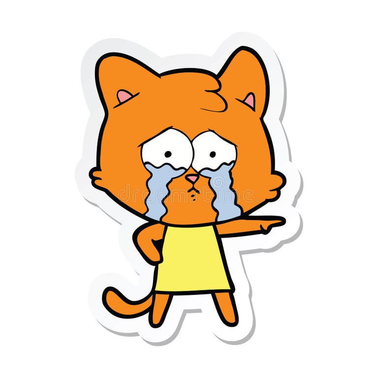 A Creative Sticker of a Cartoon Crying Cat Stock Vector - Illustration ...