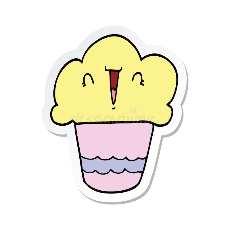 A Creative Sticker of a Cartoon Cupcake with Face Stock Vector ...