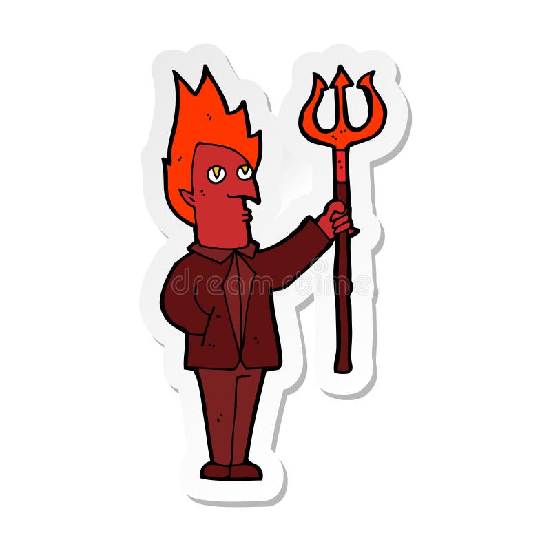 A Creative Sticker of a Cartoon Devil with Pitchfork Stock Vector ...